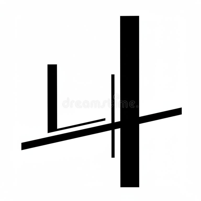 Abstract Composition with Intersecting Black Rectangles and Lines on a ...