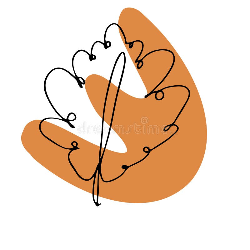 Abstract Composition with Leaf. One Continuous Line, Single Line ...