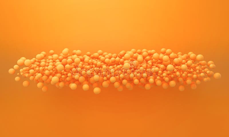 Abstract Composition of Many Flying Spheres on a Orange Background ...