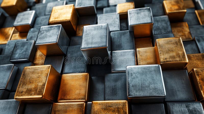 Abstract Composition of Metallic Cubes, Silver and Gold Stock Image ...