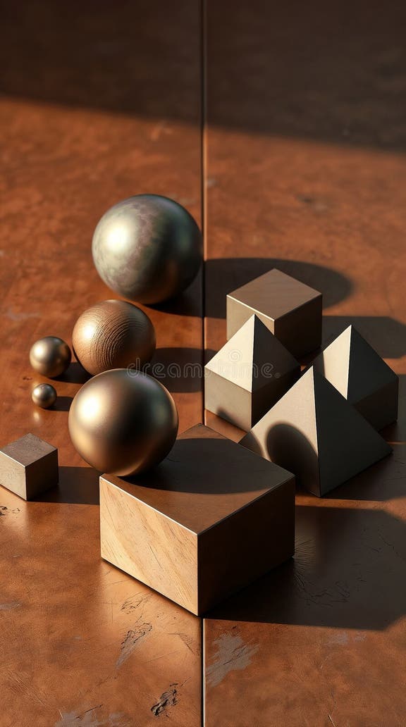 Abstract Composition of Metallic Spheres and Geometric Blocks on ...