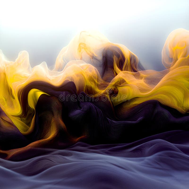 An Abstract Composition of Misty Swirls of Yellow and Charcoal ...