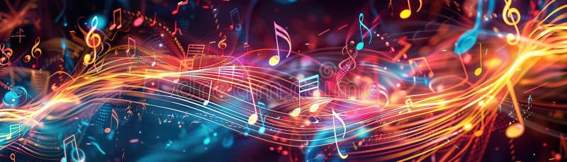 Abstract Composition of Musical Notes and Sound Waves Forming a Dynamic ...