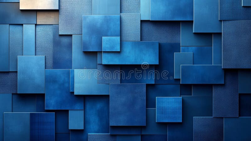 Abstract Composition of Overlapping Blue Tiles, Geometric Pattern ...