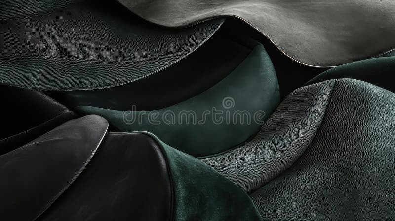 Abstract Composition of Overlapping Textured Dark Green and Black ...