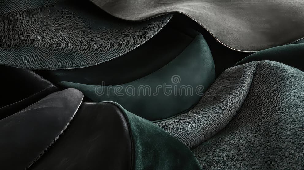Abstract Composition of Overlapping Textured Dark Green and Black ...
