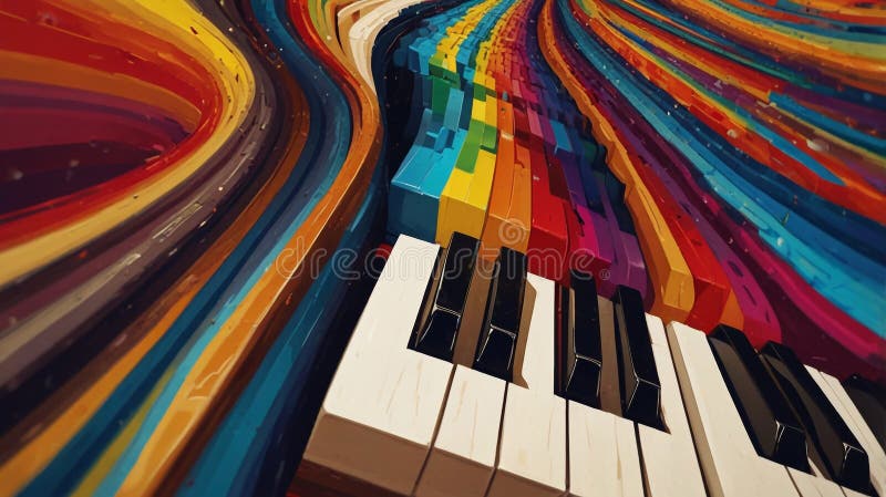 Abstract Composition of Piano Keys in Vibrant Swirling Colors Distorted ...