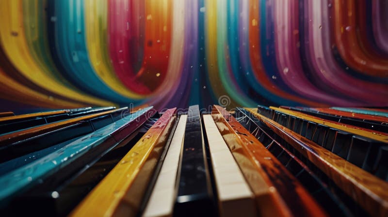 Abstract Composition of Piano Keys in Vibrant Swirling Colors Distorted ...