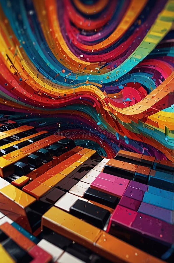 Abstract Composition of Piano Keys in Vibrant Swirling Colors Distorted ...