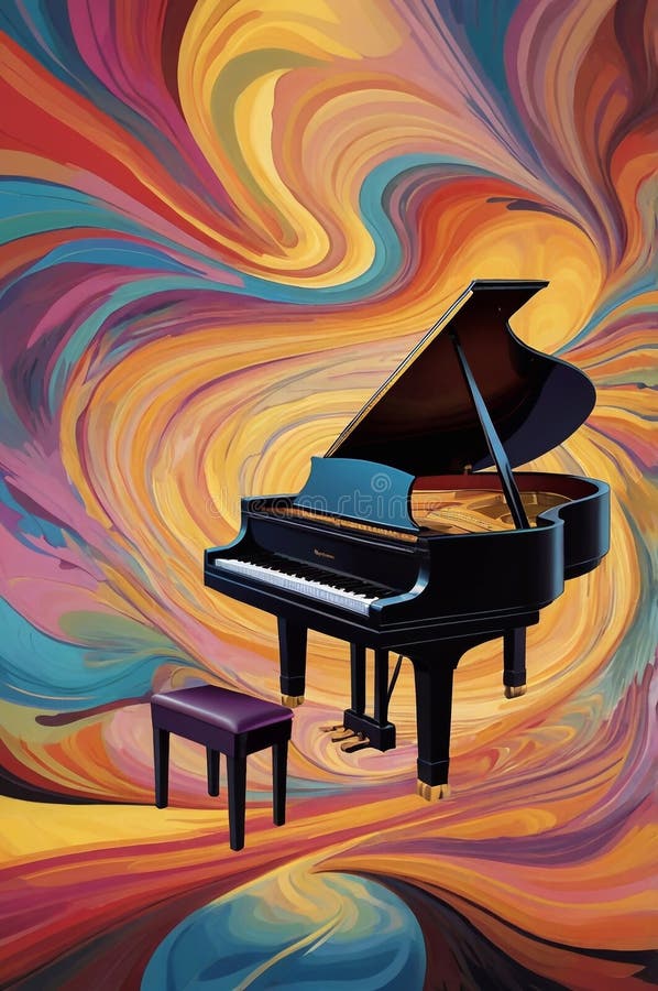 Abstract Composition of Piano Keys in Vibrant Swirling Colors Distorted ...