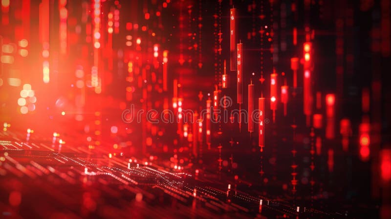 Abstract Red Digital Background Displaying Data Charts and Financial ...