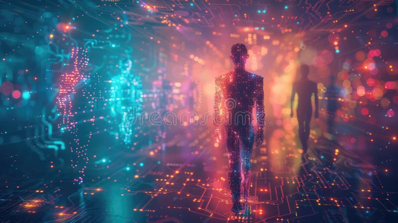 An Abstract Composition Showing Multiple Human Figures Connected by ...