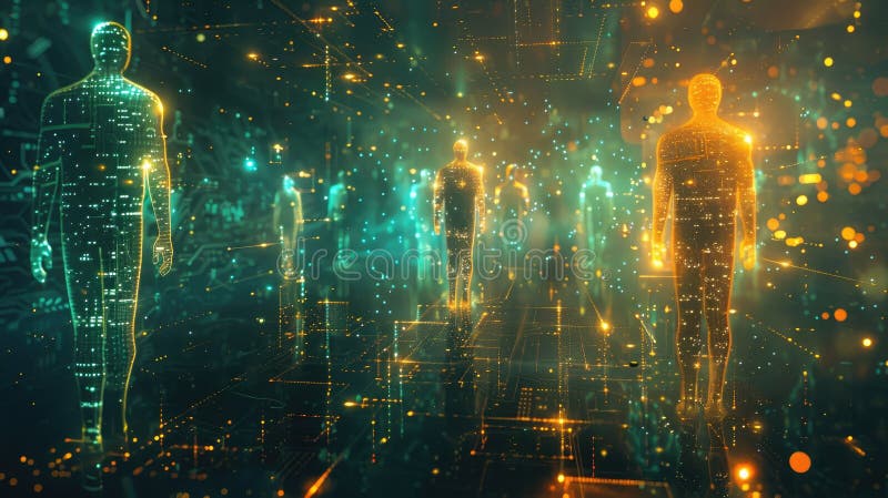 An Abstract Composition Showing Multiple Human Figures Connected by ...