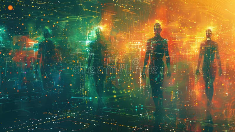 An Abstract Composition Showing Multiple Human Figures Connected by ...