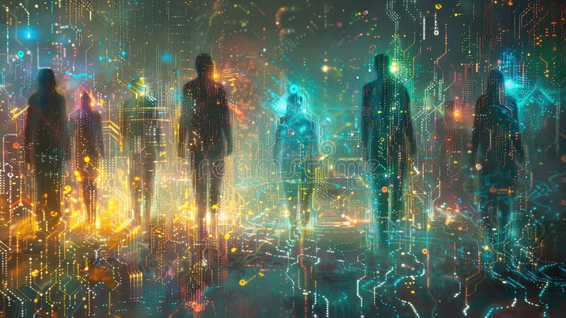 An Abstract Composition Showing Multiple Human Figures Connected by ...