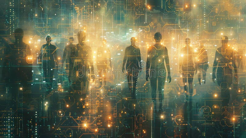 An Abstract Composition Showing Multiple Human Figures Connected by ...