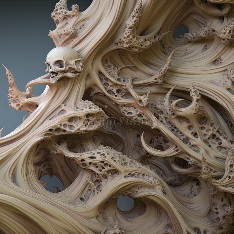 Abstract Composition with Skeletal Forms and a Skull in Beige Tones ...