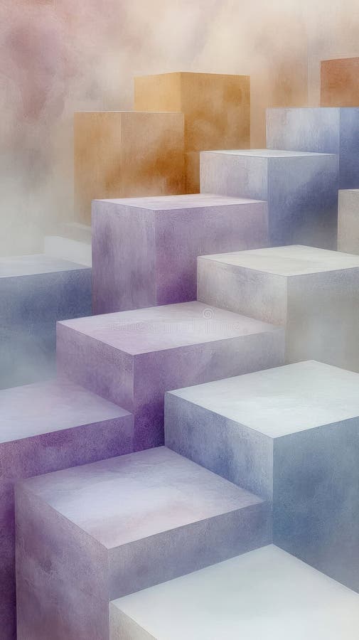 Abstract Composition of Softly Colored Geometric Blocks Arranged in a ...