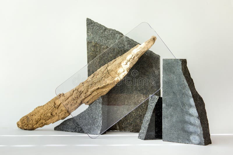 Abstract Composition with Stones Plastic Rectangle and Wooden ...