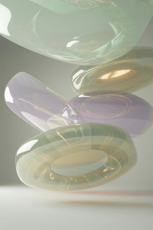 Abstract Composition of Translucent Floating Shapes with Iridescent ...