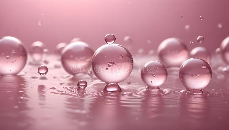 Abstract Composition with Translucent, Pink Water Droplets of Various ...