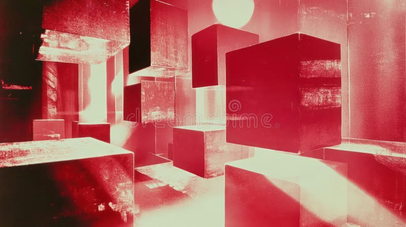 Abstract Composition of Translucent Red Cubes with Light Interplay ...