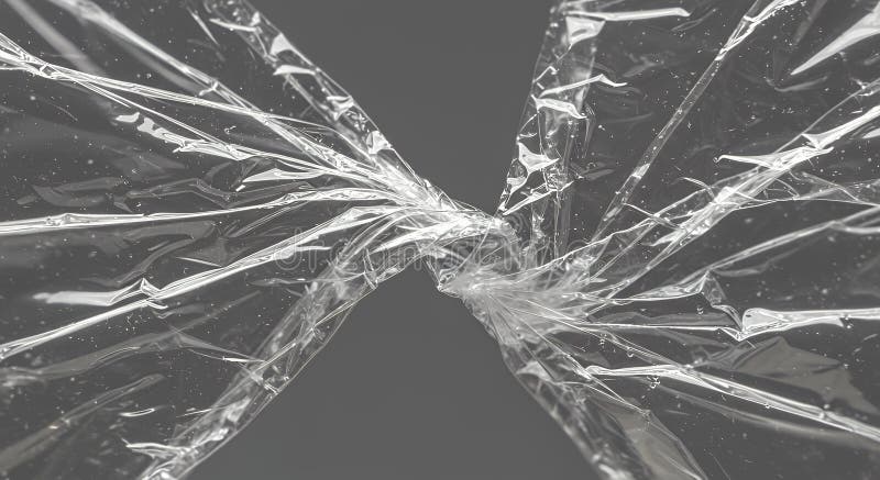 Abstract Composition of Transparent Plastic Wrap Against Gray ...