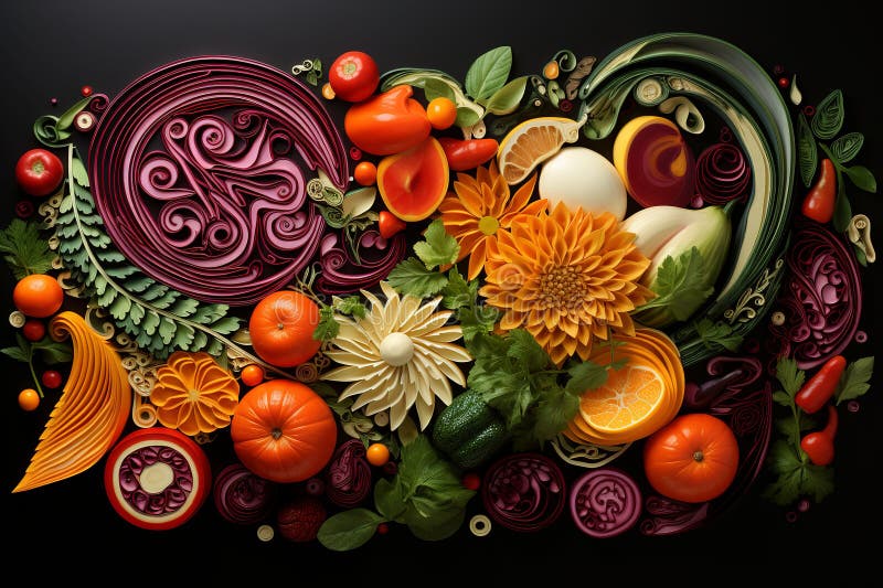 Abstract Composition of Vegetables and Fruits. Illustration in Quilling ...