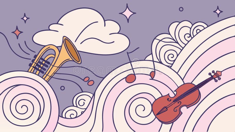 Abstract Composition with Violin and Swirling Musical Notes Vector ...