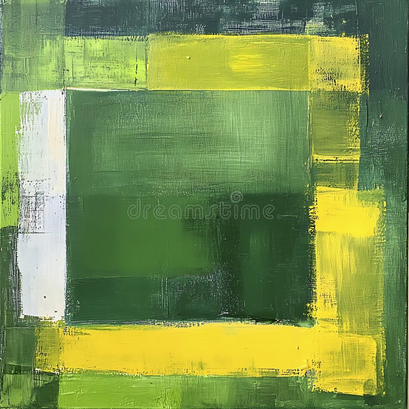 Abstract Composition in Vivid Green with Subtle Yellow Frame and ...