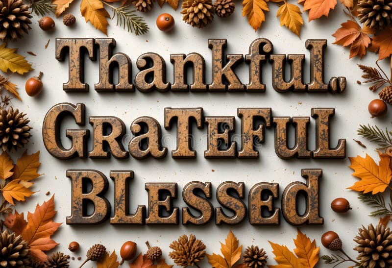 An Abstract Composition with the Words Thankful, Grateful, Blessed in a ...