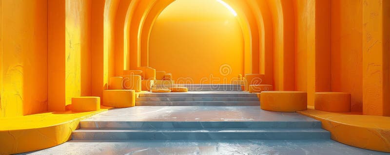 Abstract Composition of Yellow Shapes and Pillars in Futuristic ...