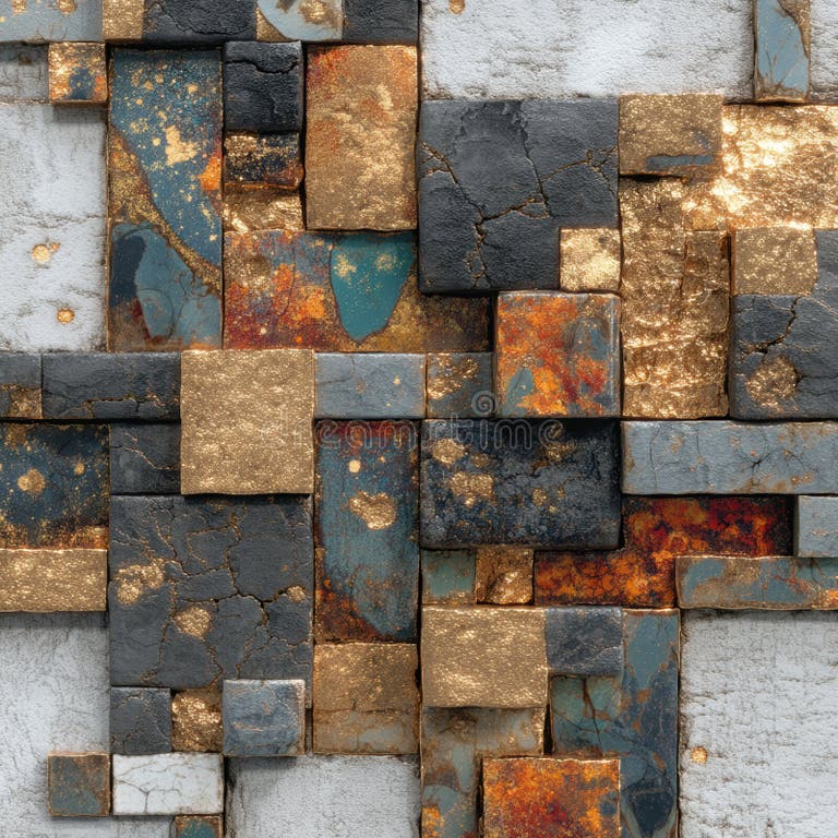 Shattered Data Tile Pattern with Bits of Copper and Oxidized Surface 03 Stock Illustration ...