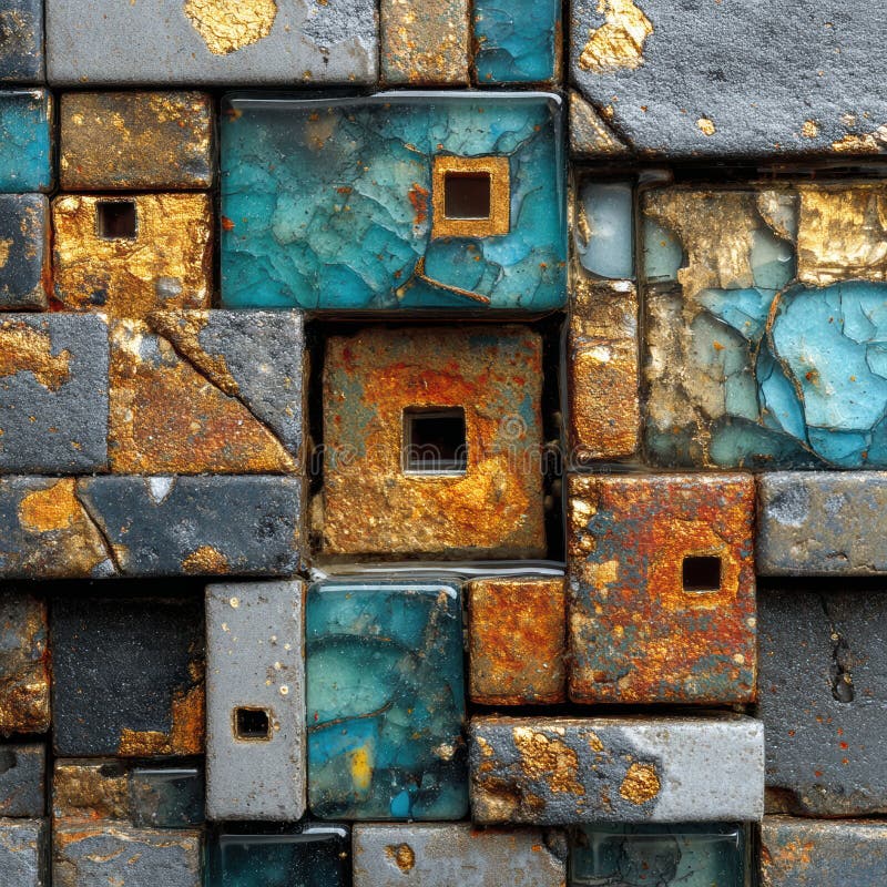 Shattered Data Tile Pattern with Bits of Copper and Oxidized Surface 04 ...