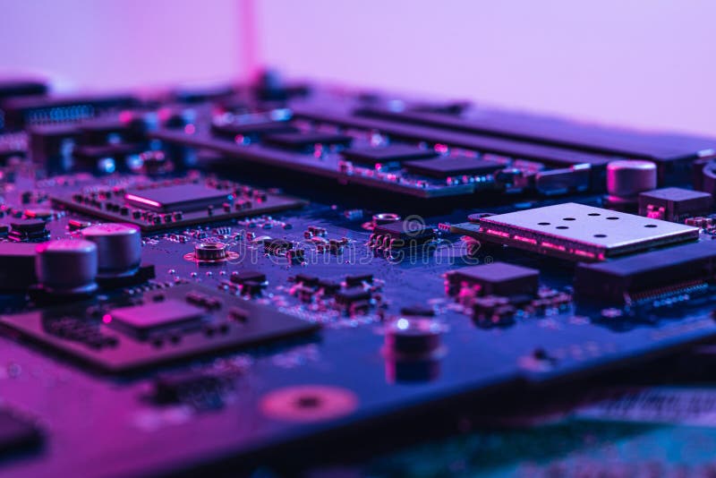 Abstract Computer Background with Electronic Device, Neon Colors Toned ...