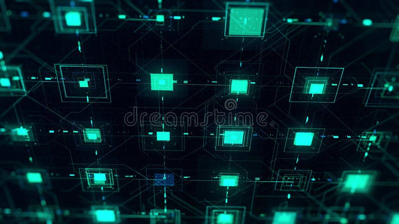 Abstract Computer Chip or Circuit Board Background. Animation. Blue ...