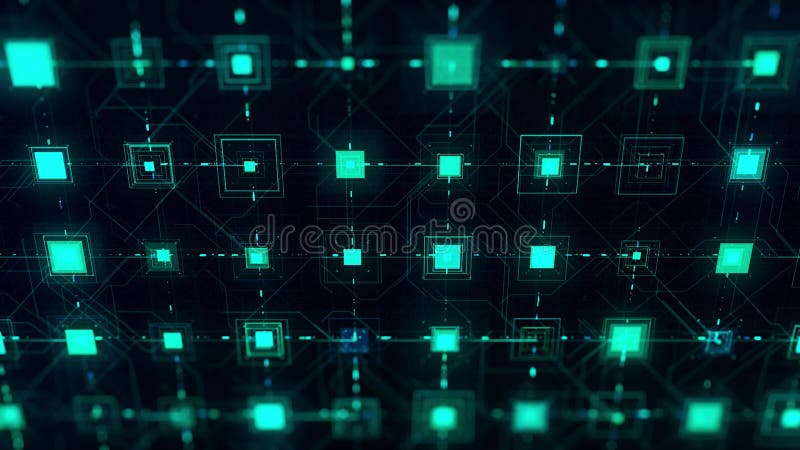 Moving Chip in Computer Board. Animation. Virtual Circuit with Moving ...