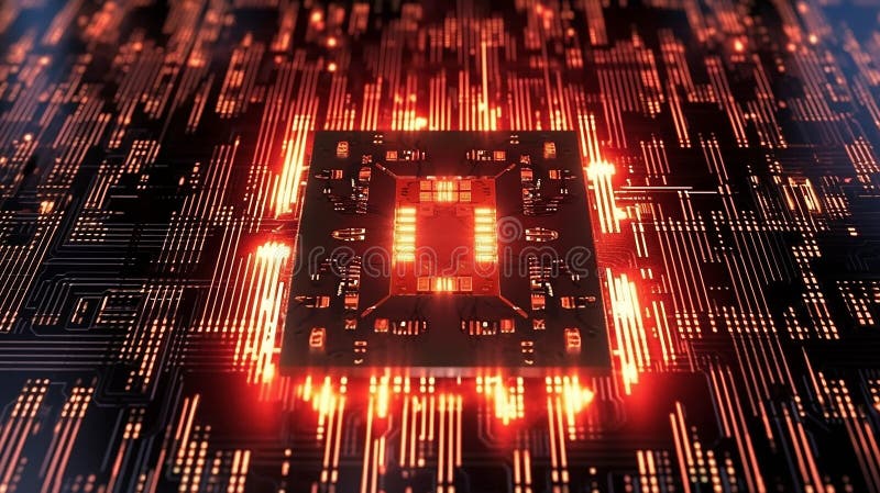 Abstract Computer Chip Metal Binary Code Security Stock Illustration