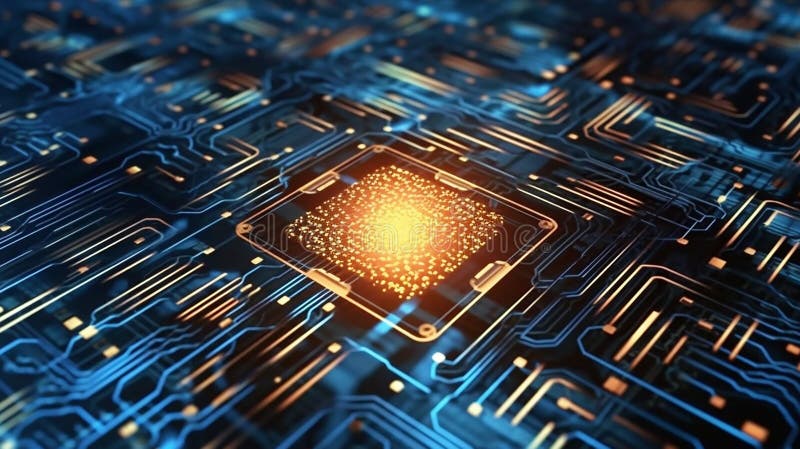 Abstract Computer Chip Metal Binary Code Security Stock Illustration