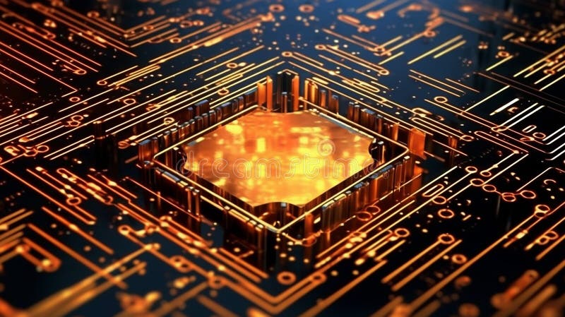 Abstract Computer Chip Metal Binary Code Security Stock Illustration