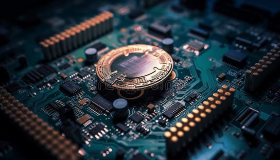 Abstract Computer Chip Pattern on Blue Background Generated by AI Stock ...