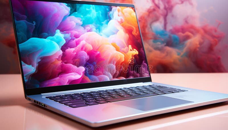 Abstract Computer Graphic Explodes with Vibrant Colors on Laptop Screen ...