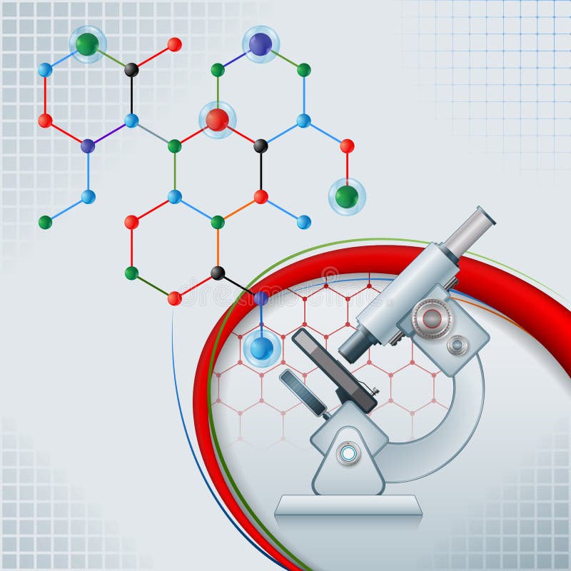 Computer Graphic, Template Science Background with Microscope Stock ...