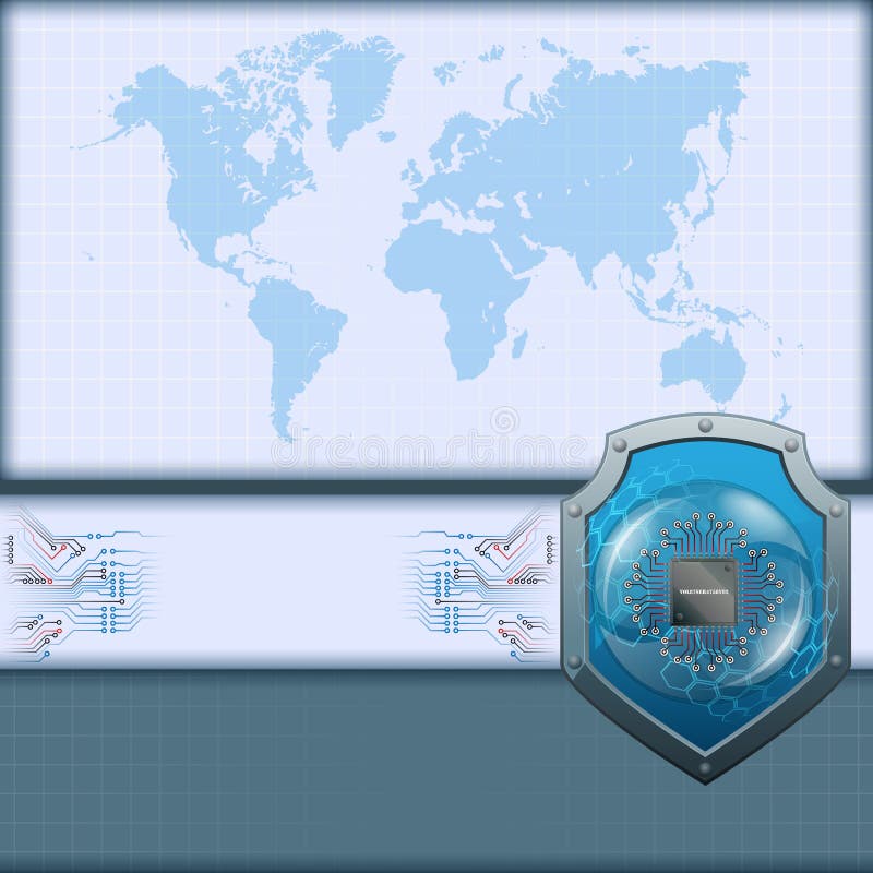 Abstract Computer Graphic World Map with Shield and Processor Chip ...