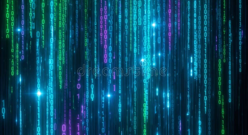 Digital binary code rain. stock illustration. Illustration of light ...