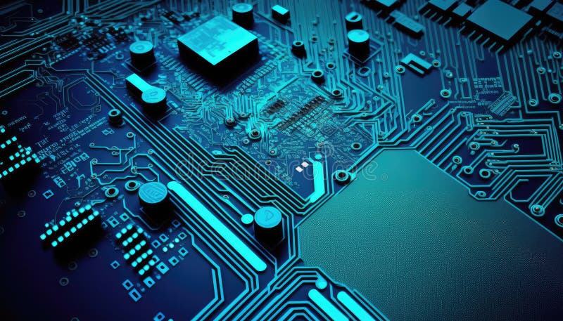 Abstract Computer Processor Chip On Circuit Board With Microchips Stock