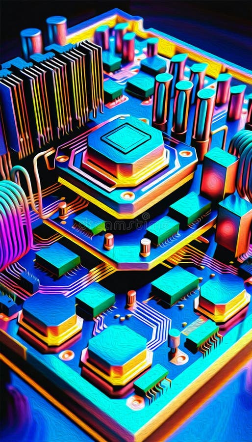 Abstract Computer Processor Pattern in Neon Colors. Oil Paint Stock ...