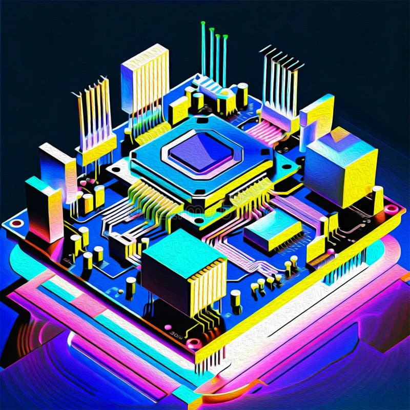Abstract Computer Processor Pattern in Neon Colors. Oil Paint Stock ...