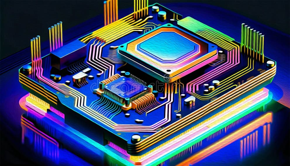 Abstract Computer Processor Pattern in Neon Colors. Oil Paint Stock ...