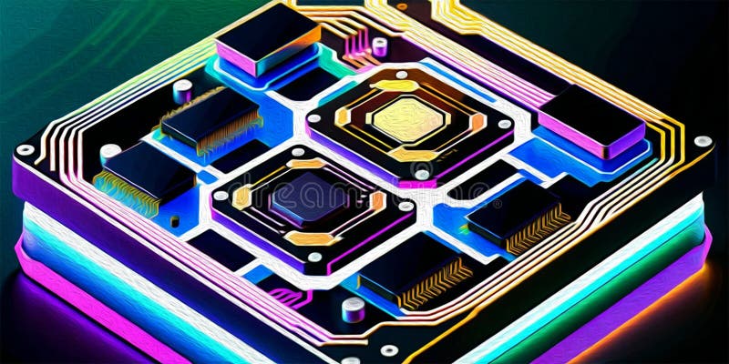 Abstract Computer Processor Pattern in Neon Colors. Oil Paint Stock ...